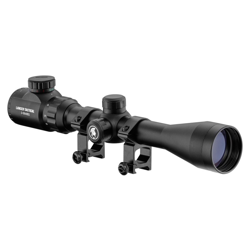 3-9x40E Illuminated Red and Green Scope - Black [Lancer Tactical